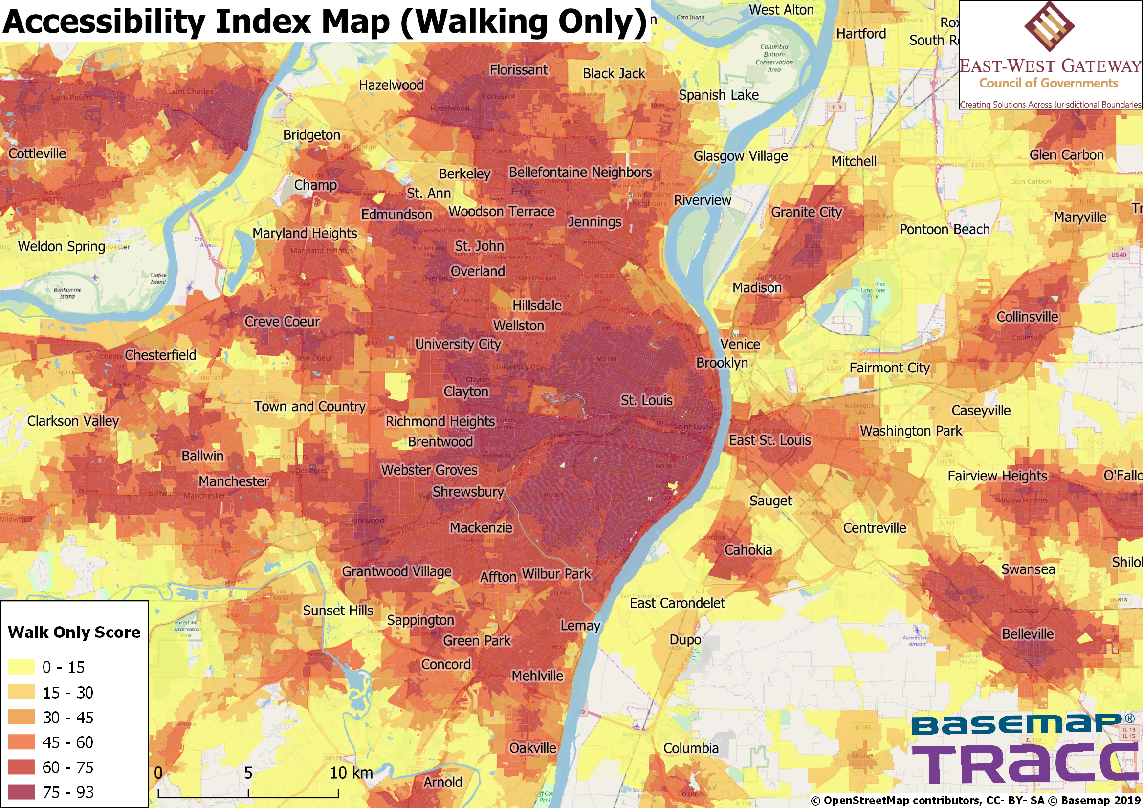 TRACC used to create accessibility indices in St Louis (USA) - TRACC